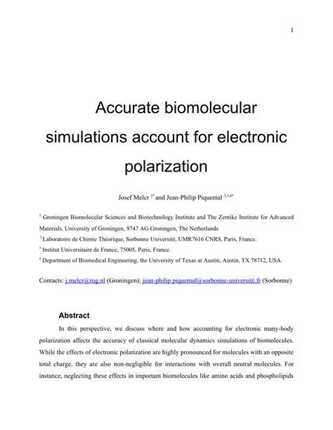 Pdf Accurate Biomolecular Simulations Account For Electronic Polarization