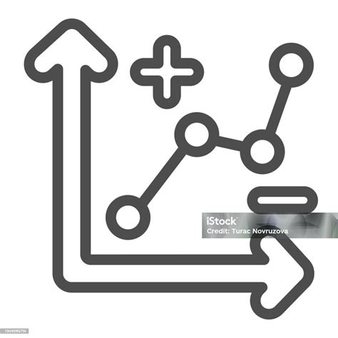 곡선 포인트 플러스 및 마이너스 라인 아이콘 다이어그램 개념 흰색 배경에 차트 벡터 사인 모바일 개념 및 웹 디자인에 대한 윤곽 스타일 아이콘이 있는 성장 그래프 벡터