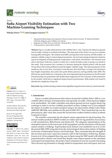 Pdf Sofia Airport Visibility Estimation With Two Machine Learning