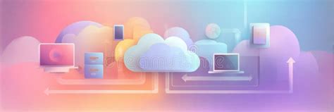 Conceptual Infographic Illustrating Cloud Storage With Devices And Arrows Pointing To A Central