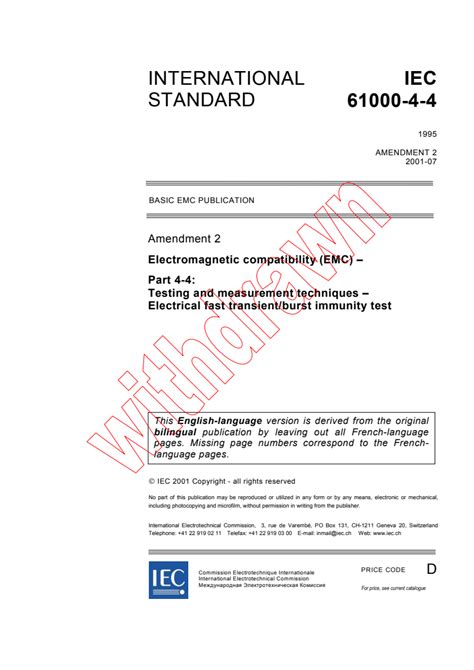 Iec 61000 4 4 1995 Amd2 2001 Amendment 2 Electromagnetic Compatibility Emc Part 4 Testing