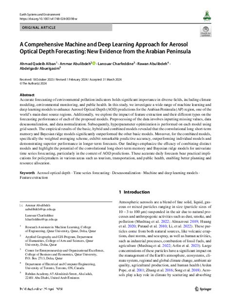 Pdf A Comprehensive Machine And Deep Learning Approach For Aerosol Optical Depth Forecasting