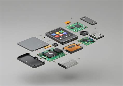 Exploded View Of Digital Device Components On Grey Background Stock