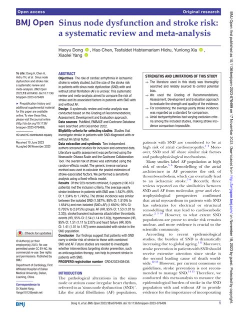 Pdf Sinus Node Dysfunction And Stroke Risk A Systematic Review And