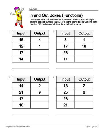 Input Output Subtraction Worksheets