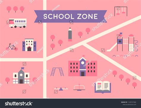 School Zone Map Flat Design Style Stock Vector Royalty Free 1120727282