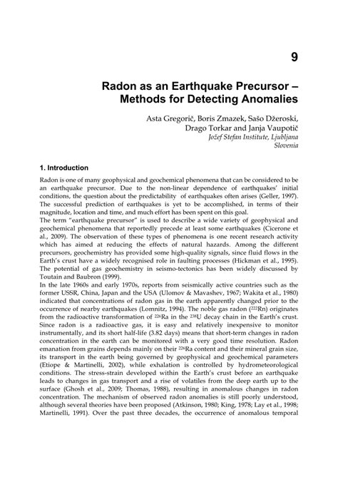 Pdf Radon As An Earthquake Precursor Methods For Detecting Anomalies