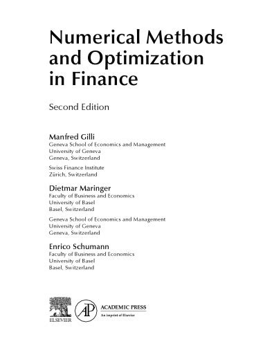 Numerical Methods And Optimization In Finance 2nd Ed Attentivesons Store