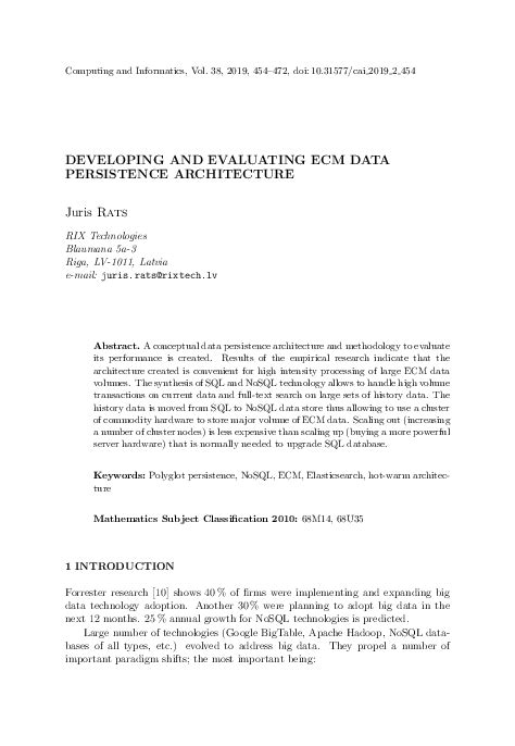 Developing And Evaluating Ecm Data Persistence Architecture Computing And Informatics