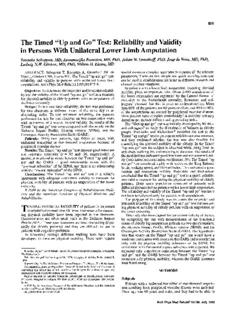 Pdf The Timed Up And Go” Test Reliability And Validity In Persons With Unilateral Lower Limb