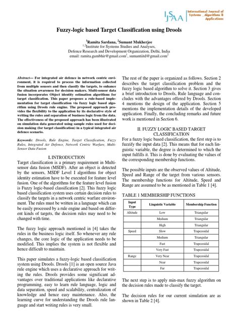 Fuzzy Logic Based Target Classification Using Drools Pdf