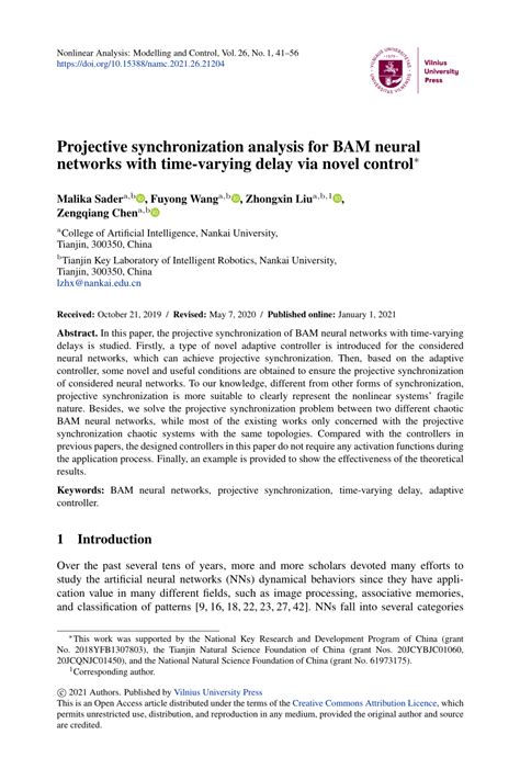 Pdf Projective Synchronization Analysis For Bam Neural Networks With