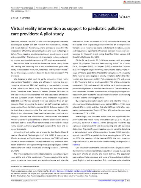 Acta Paediatrica 2024 Mercante Virtual Reality Intervention As Support To Paediatric