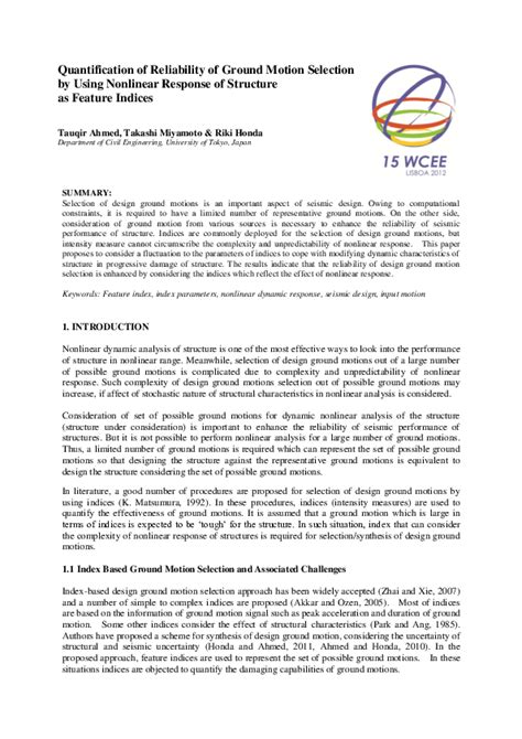 Pdf Quantification Of Reliability Of Ground Motion Selection By Using