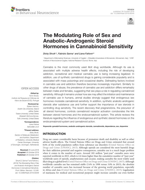Pdf The Modulating Role Of Sex And Anabolic Androgenic Steroid Hormones In Cannabinoid Sensitivity