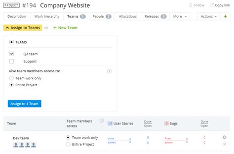 Assign Teams To Projects Manage Teams In Projects Targetprocess Enterprise Agility Solution