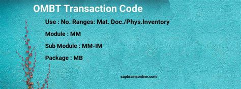 OMBT SAP Tcode For No Ranges Mat Doc Phys Inventory OMBT SAP Tcode For No Ranges Mat Doc Phys Inventory