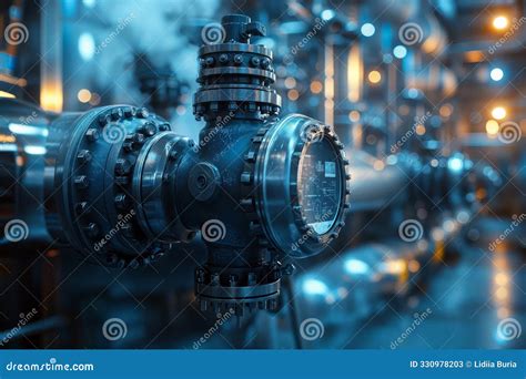 T Shaped Industrial Pipeline Junction In Blue Orange Glow Generative Ai Stock Image Image Of
