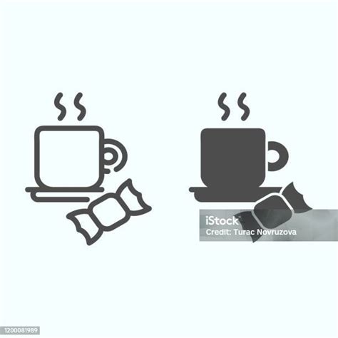 사탕 라인과 단단한 아이콘 차 흰색에 고립 된 과자 벡터 일러스트와 차 차와 사탕 개요 스타일 디자인 웹 및 응용 프로그램을 위해 설계 Eps 10 0명에 대한 스톡 벡터