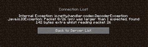 Cant Connect To Servers Packet Was Larger Than Expected Server Aternos Community