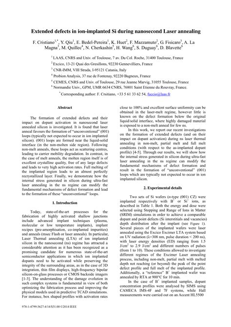 Pdf Extended Defects In Ion Implanted Si During Nanosecond Laser Annealing