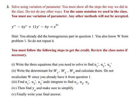 solved solve using variation of parameter you must show all