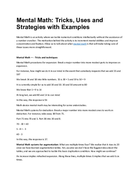 Doc Mental Math Tricks Uses And Strategies With Examples