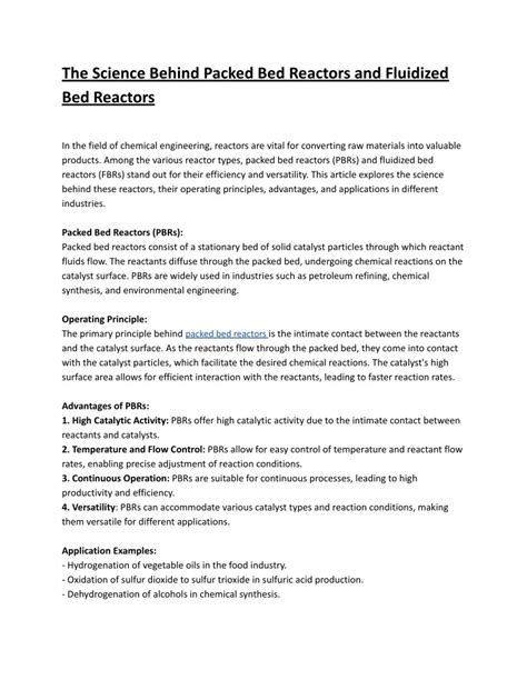 Ppt The Science Behind Packed Bed Reactors And Fluidized Bed Reactor