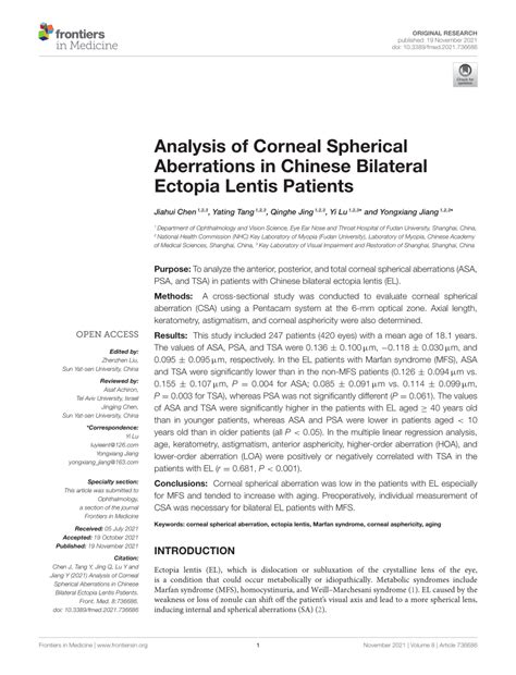 Pdf Analysis Of Corneal Spherical Aberrations In Chinese Bilateral