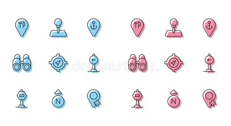 Set Line Stop Sign Compass Cafe And Restaurant Location Location Traffic Turn Left