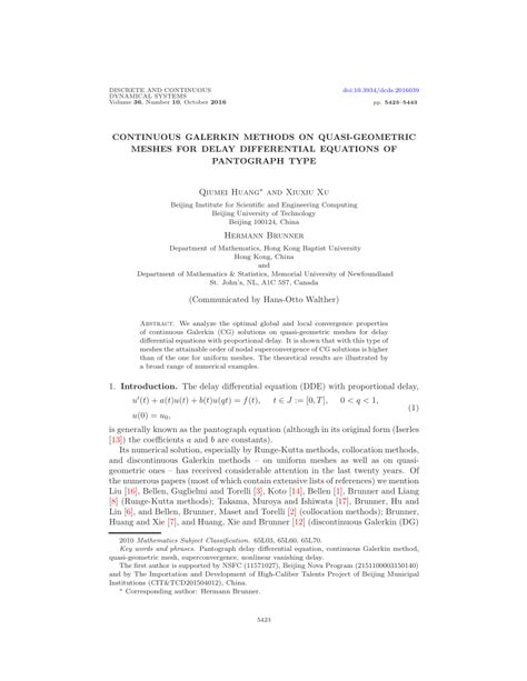 Pdf Continuous Galerkin Methods On Quasi Geometric Meshes For Delay Differential Equations Of