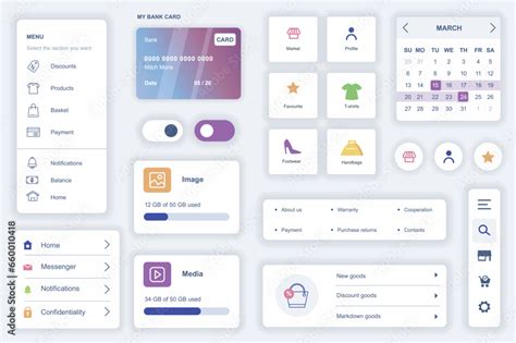 User Interface Elements Set For Shopping Mobile App Kit Template With HUD Diagrams Profile