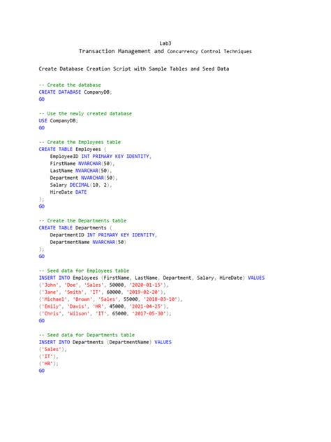 Lab3 Transaction Management And Concurrency Control Techniques Pdf