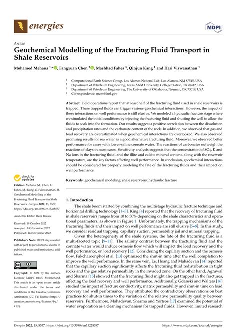 Pdf Geochemical Modelling Of The Fracturing Fluid Transport In Shale Reservoirs