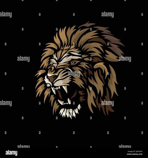 A Beautiful Roaring Lion On The Black Background Stock Vector Image