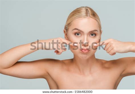 Naked Woman Pointing Fingers Clean Face Stock Photo Shutterstock
