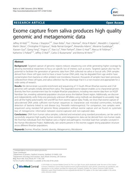 Exome Capture From Saliva Pdf Dna Sequencing Single Nucleotide