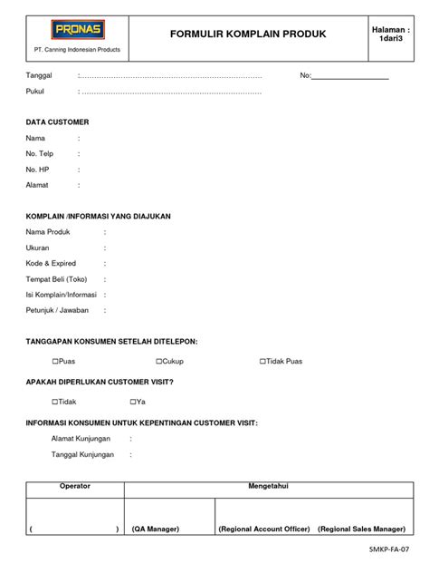 Blanko Form Komplain Produk Cip Pdf