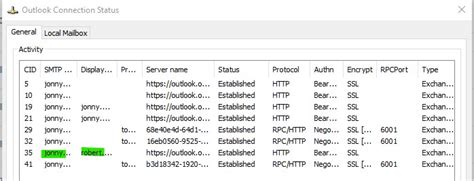 Outlook Connection Status Shows Different Display Name Than My Id