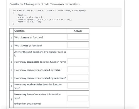 Solved Void Abc Float S1 Float S2 Float S3 Float Area