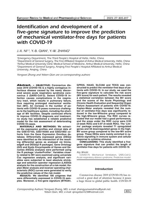Pdf Identification And Development Of A Five Gene Signature To Improve The Prediction Of