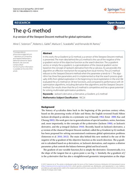 Pdf The Q G Method A Q Version Of The Steepest Descent Method For Global Optimization