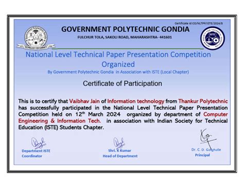 Paper Presentation Certificate For Online Participants National Level