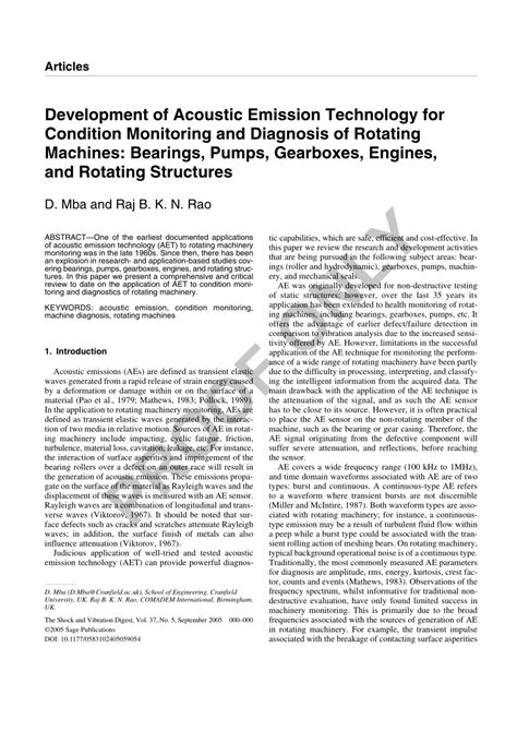 Pdf Development Of Acoustic Emission Technology For Condition Monitoring And Diagnosis Of