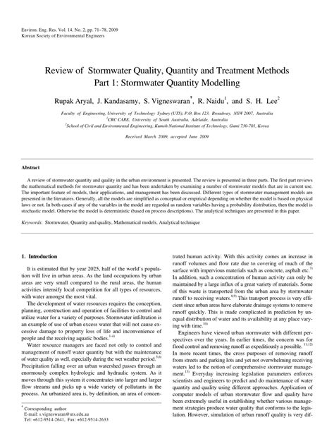 Pdf Review Of Stormwater Quality Quantity And Treatment Methods Part 2 Stormwater Quality