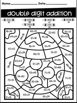 Double Digit Addition Color By Number Sketch Coloring Page