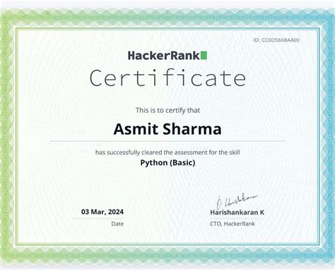 Completed Python Basic Certification Course Pythonhackerrank Asmit