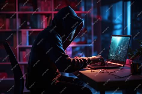 Premium Photo Hacker In Hood Stealing Data From Computer At Night Cybercrime Concept A