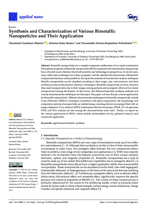 Pdf Synthesis And Characterization Of Various Bimetallic Nanoparticles And Their Application