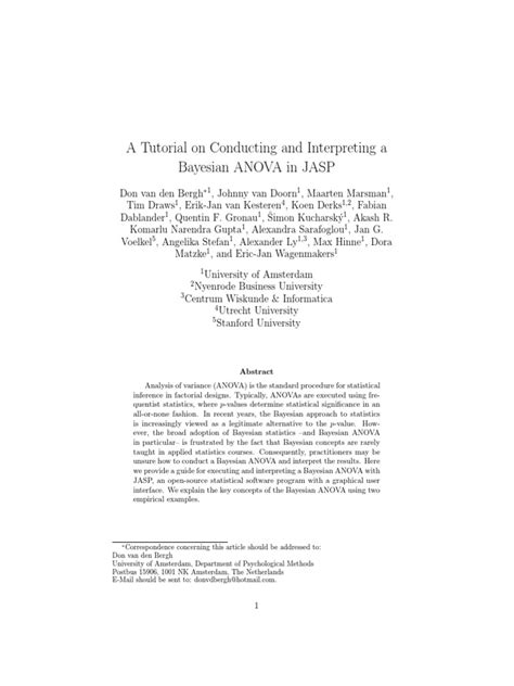 A Tutorial On Conducting And Interpreting A Bayesian Anova In Jasp Pdf P Value Bayesian